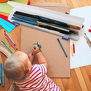 GBACHOOSE 10PCS Plastic Paint Brush Holder, 13x2.7x1.4 Inch Paint Brush Case Organizers Drawing Tools Storage Box, Long Paint Brush Case Watercolor Pen Pencil Container Buckle Design