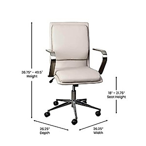 Flash Furniture James Mid-Back Designer Executive Upholstered Office Chair with Brushed Metal Base and Arms, Set of 1, Taupe/Chrome