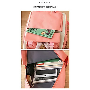 Lokkcy Kawaii Backpack 4Pcs Set with cute plush Pendants & Badge,Japanese School Bag and Backpack for Girls 10-12(Pink)