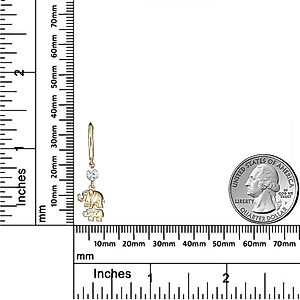 AVORA 14K Yellow Gold Dangling Simulated Diamond CZ Elephant Huggie Hoop Earrings