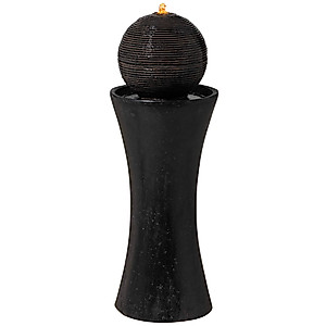 Dark Sphere Modern Zen Outdoor Floor Water Fountain 30" High with LED Light Bubbler Pillar for Garden Patio Backyard Deck Home Lawn Porch House Relaxation Exterior Balcony - John Timberland