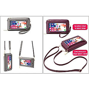 RFID Blocking Touch Screen Phone Bag Small Crossbody Bag Shoulder Handbag Wristlet for Women (E4 Black - Touch Screen)
