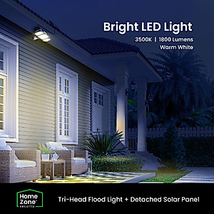 Home Zone Security Solar Flood Lights - Outdoor Motion Sensor LED Flood Light 3500K Warm Color Temperature with No Wiring Required, Black