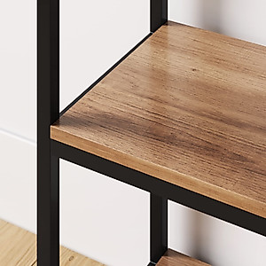 Nathan James Haven Etagere Bookshelf, 5-Shelf Bookcase in Oak Wood and Black Metal Frame with Arch Top and Open Shelves, Oak/Black