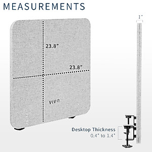 VIVO Clamp-on 24 x 24 inch Privacy Panel, Sound Absorbing Cubicle Desk Divider, Acoustic Partition, Gray, PP-1-V024G