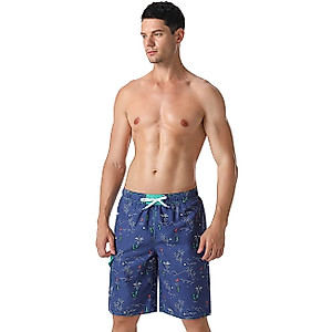 Nonwe Men's Swimming Shorts 9" Breathable Palm Tree Beach Shorts with Lining Blue 40