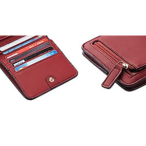 Toughergun Womens Rfid Blocking Small Compact Bifold Luxury Genuine Leather Pocket Wallet Ladies Mini Purse with ID Window (11 ReNapa Red Deep)