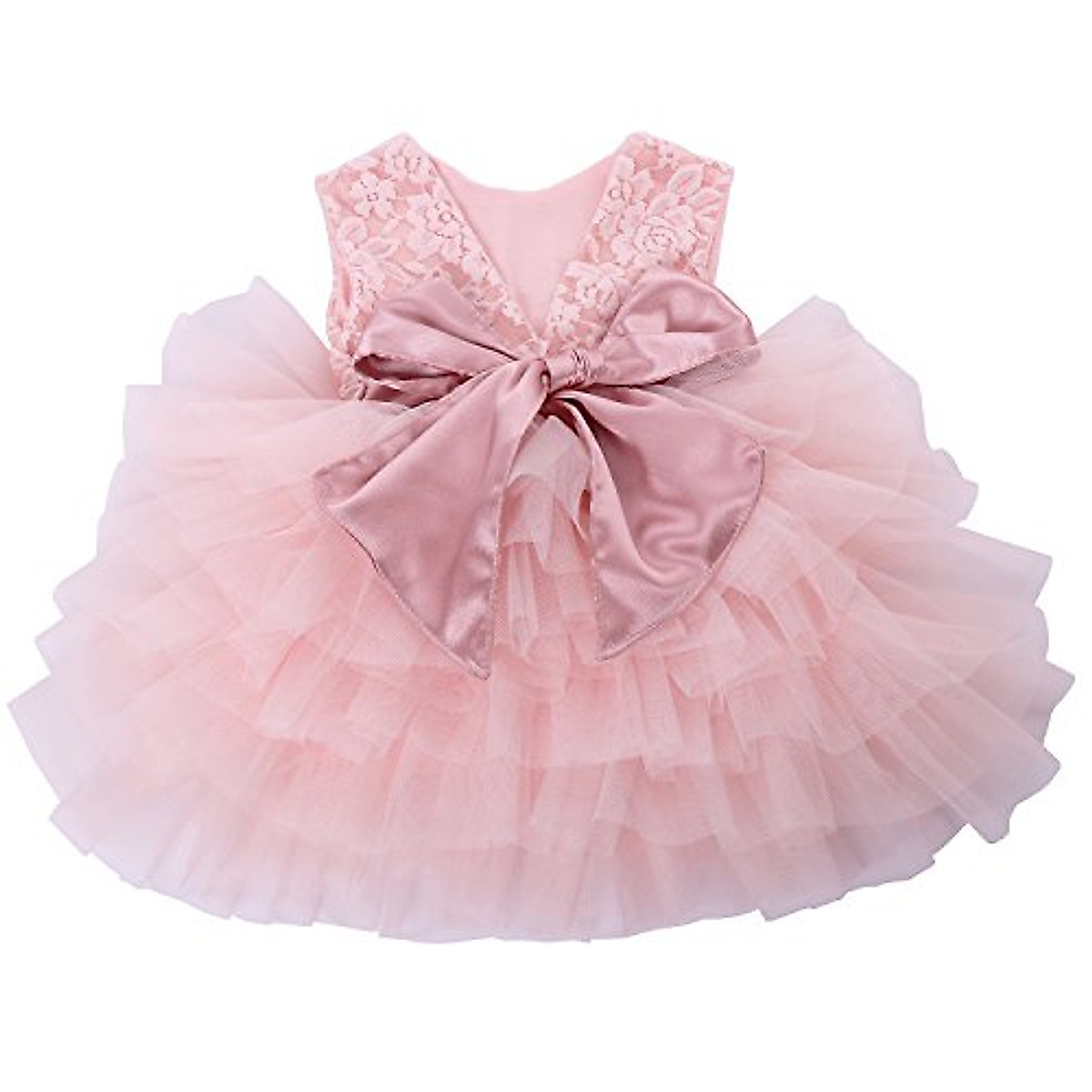 Cilucu Baby Girls Dress Toddler Kids Party Dress Tutu Pageant Lace Dresses Gown for Flower Girl Baby Birthday Pink Peach 6 Months-12 Months