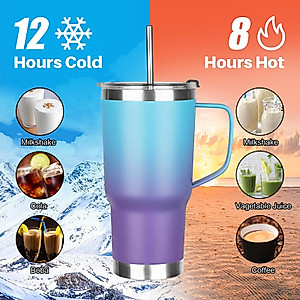 GUDEMAO 20 oz Tumbler with Handle, Stainless Steel Insulated Tumbler with Lid and Straw, Double Wall Vacuum Insulated Coffee Mug Tumbler, Insulated Coffee Thermal Cup for Cold and Hot（Blue Purple）