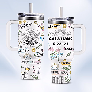 HYMONA Christian Tumblers for Women 40Oz, Galatians 5:22-23, Scripture Mug, Bible Verse Gifts, Inspirational Spiritual Gifts for Women, Religious Gifts for Women