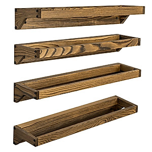 MyGift Set of 4 Rustic Burnt Solid Wood Hanging Shoe Storage Organizer Racks, Wall Mounted Space Saving Footwear Holder for Closet, Mudroom, Entryway, Holds 8 Pairs