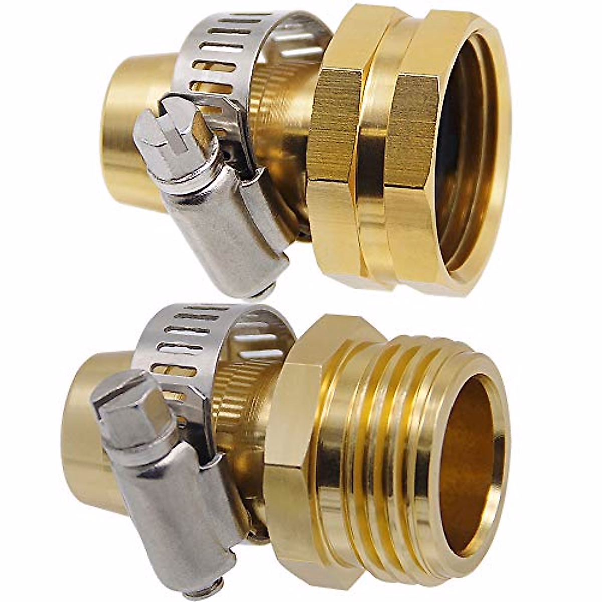 Triumpeek Garden Hose Repair Connector with Clamps, Set of 3 Aluminum Water Hose End Replacement Fit for 3/4" and 5/8" Garden Hose Fittings