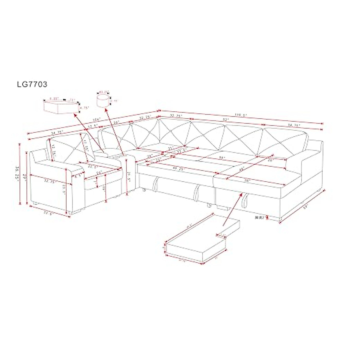 YOPTO Sectional Sleeper Sofa,Modular Couch with Pull Out Bed,Convertible L Shaped Sectionals W/Storage Chaise & Console,Cup Holder,USB & Type-C Port,Chenille Fabric,5 Seater for Living Room,Brown,120"