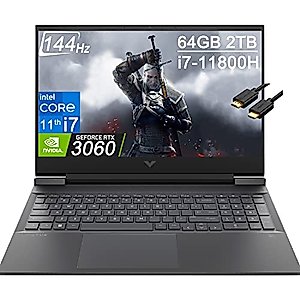 HP Victus 16 16.1" FHD 144Hz Gaming Laptop (Intel i7-11800H, 64GB DDR4 RAM, 2TB SSD, Geforce RTX 3060 6GB) 8-Core (Beat Ryzen 7 5800H) Backlit, Webcam, IST Computers Cable, Windows 11 Home