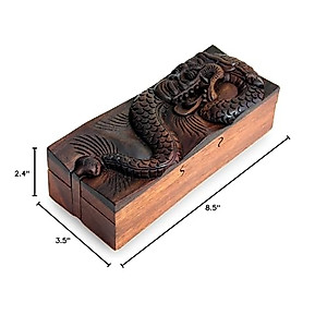 OMA Dragon Box Wooden Decorative Jewelry Trinket Box with Secret Compartment Hand Carved Dragon Gift for Men and Women