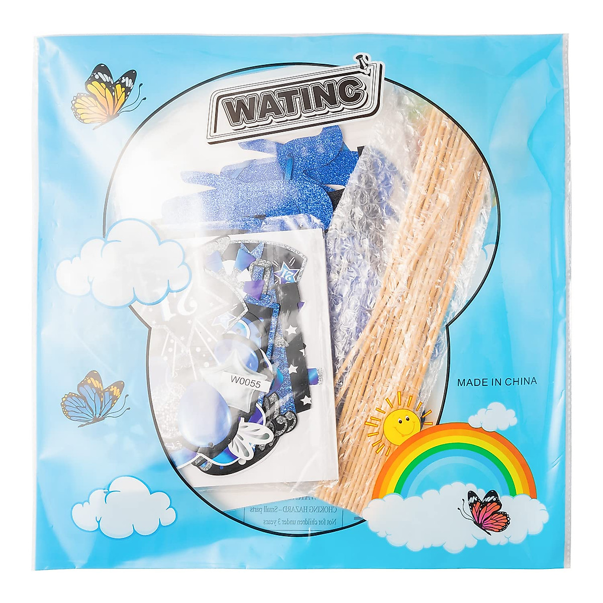 WATINC 42pcs 21st Blue Birthday Banner Party Decorations, Hello 21 Glitter Hanging Garlands Swirls Signs for 21 Years Old Party Favor, Blue Black Sliver Cake Topper Centerpieces Home Table Decor