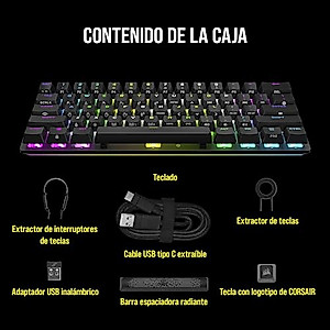 Corsair K70 PRO MINI WIRELESS RGB 60% Mechanical Gaming Keyboard (Fastest Sub-1ms Wireless, Swappable CHERRY MX Red Keyswitches, Aluminum Frame, PBT Double-Shot Keycaps) QWERTY, NA Layout - Black