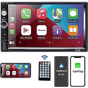 Gxegauy Double Din Car Stereo, 7 Inch Stereo with Bluetooth Compatible Apple Carplay and Android Auto, Audio Receivers HD Touchscreen,FM Radio, USB/TF/AUX Port