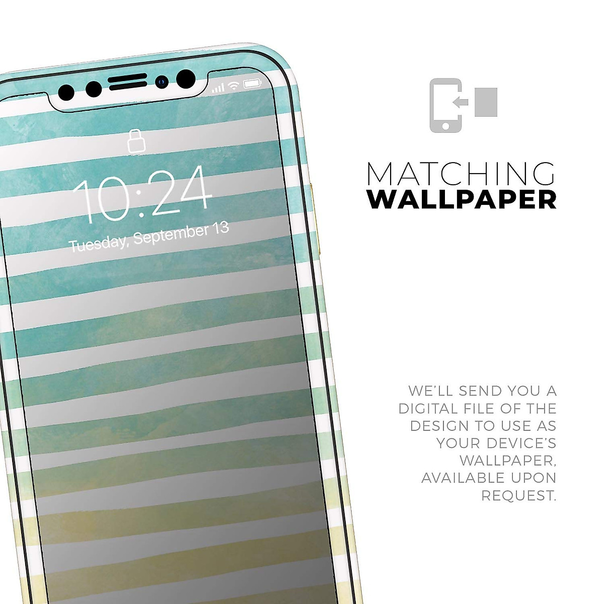 Design Skinz Green Watercolor Ombre Stripes - DesignSkinz Protective Vinyl Decal Wrap Skin Cover Compatible with The Apple iPhone XR (Full-Body, Screen Trim & Back Glass Skin)
