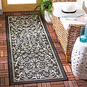 SAFAVIEH Courtyard Collection Accent Rug - 2' x 3'7", Navy & Beige, Scroll Design, Non-Shedding & Easy Care, Indoor/Outdoor & Washable-Ideal for Patio, Backyard, Mudroom (CY2098-268)