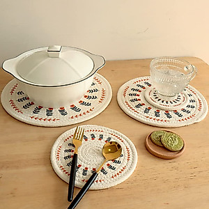 YONOVO Thanksgiving 9.5" Cotton Trivets Set, 3Pcs Pot Holders Woven Large Hot Pads Mats Thick Heat Resistant for Hot Pots and Pans Round Hot Plate Holder Washable Potholders Kitchen Farmhouse