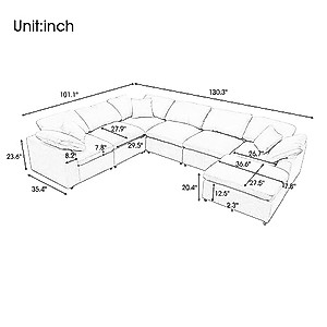 U Shaped Modular Sectional Sofa with Ottoman, 27.9'' Deep Seat Reversible Corner Couch with Detachable Cushion,Convertible Sofa&Couch Bed for Living Room, Office, Spacious Space