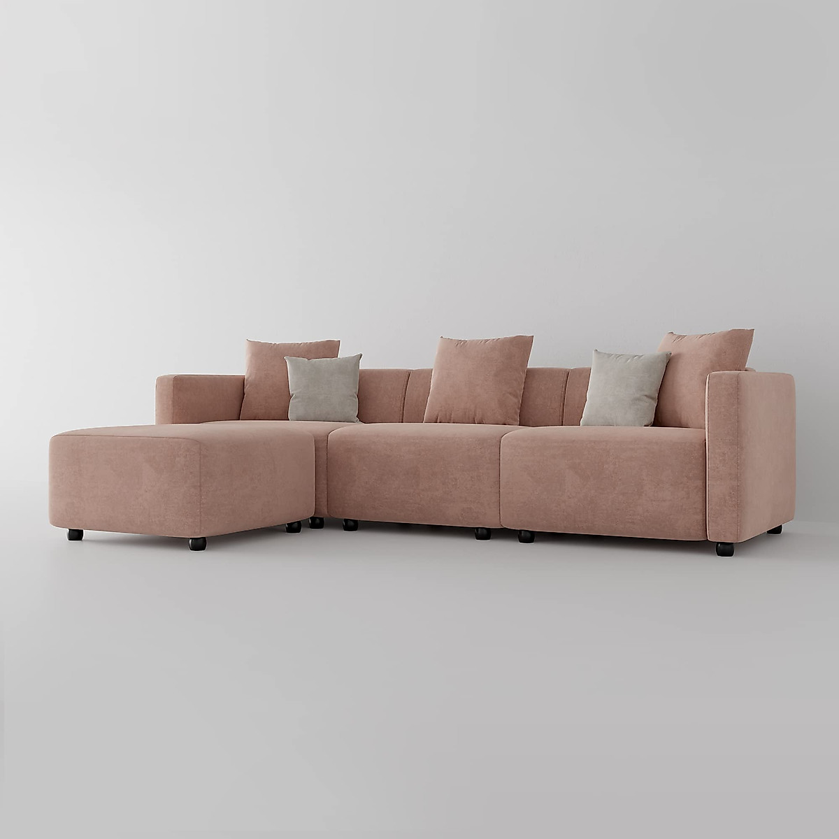 Acanva Luxury L-Shaped Upholstery Convertible Modular Sectional Sofa, Contemporary Reversible Couch with Chaise Lounge for Living Room, Apartment, 4 Piece Set, Pink