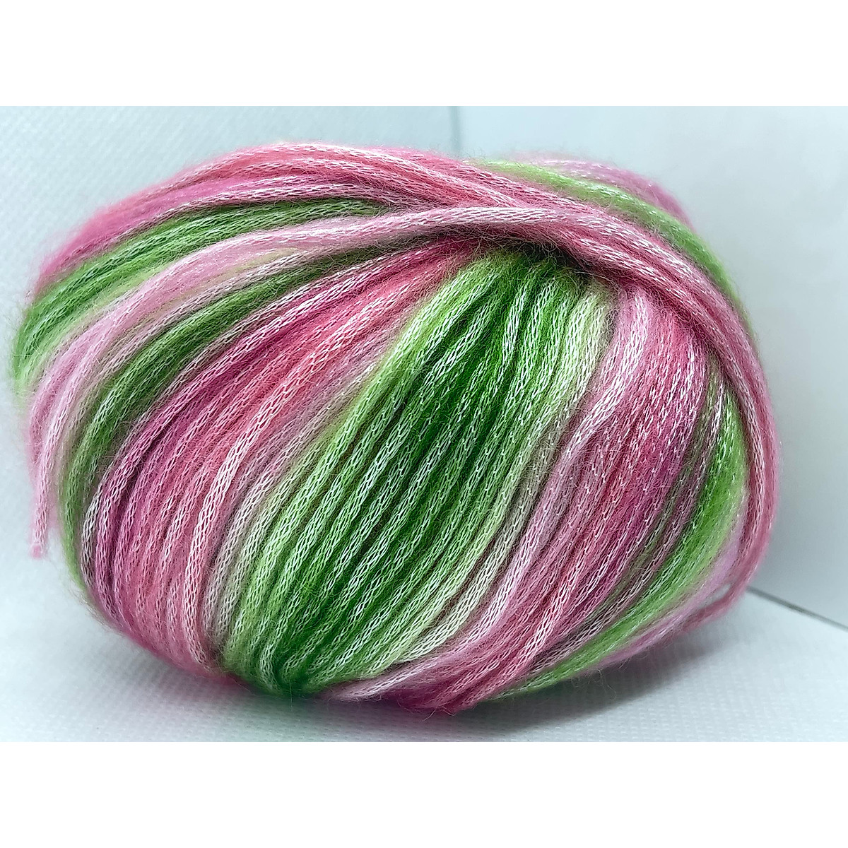 Strawberries & Limes (Pinks & Greens) Picasso Fuzzy with Subtle Sheen Yarn, Polyester, Acrylic Blend 50 gram 125 Yards