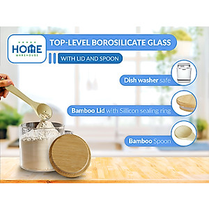 Home Warehouse - Borosilicate Glass Jar Storage with Bamboo Lid and Spoon | Easy to Clean | Premium Kitchen Organization Solutions | 500ml | 17 oz