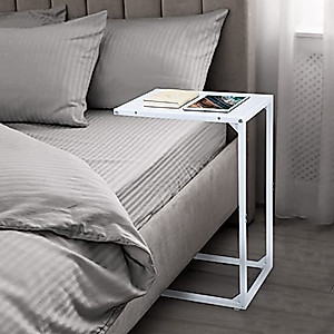 C Shaped End Table Set of 2, Snack Side Table, C Tables for Couch, Couch Tables That Slide Under, for Living Room, Bedroom, White