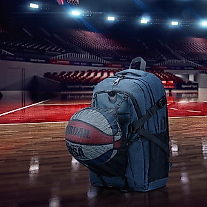 Widfre Basketball Backpack with USB Charging Port, Durable Men's Laptop Backpack for Outdoor with Ball Compartment (Navy)