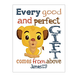 Nala Lion King Christian Bible Verses Quotes Nursery Kids Room Unframed Print - Every Good and Perfect Gift Comes From Above - James 1:17
