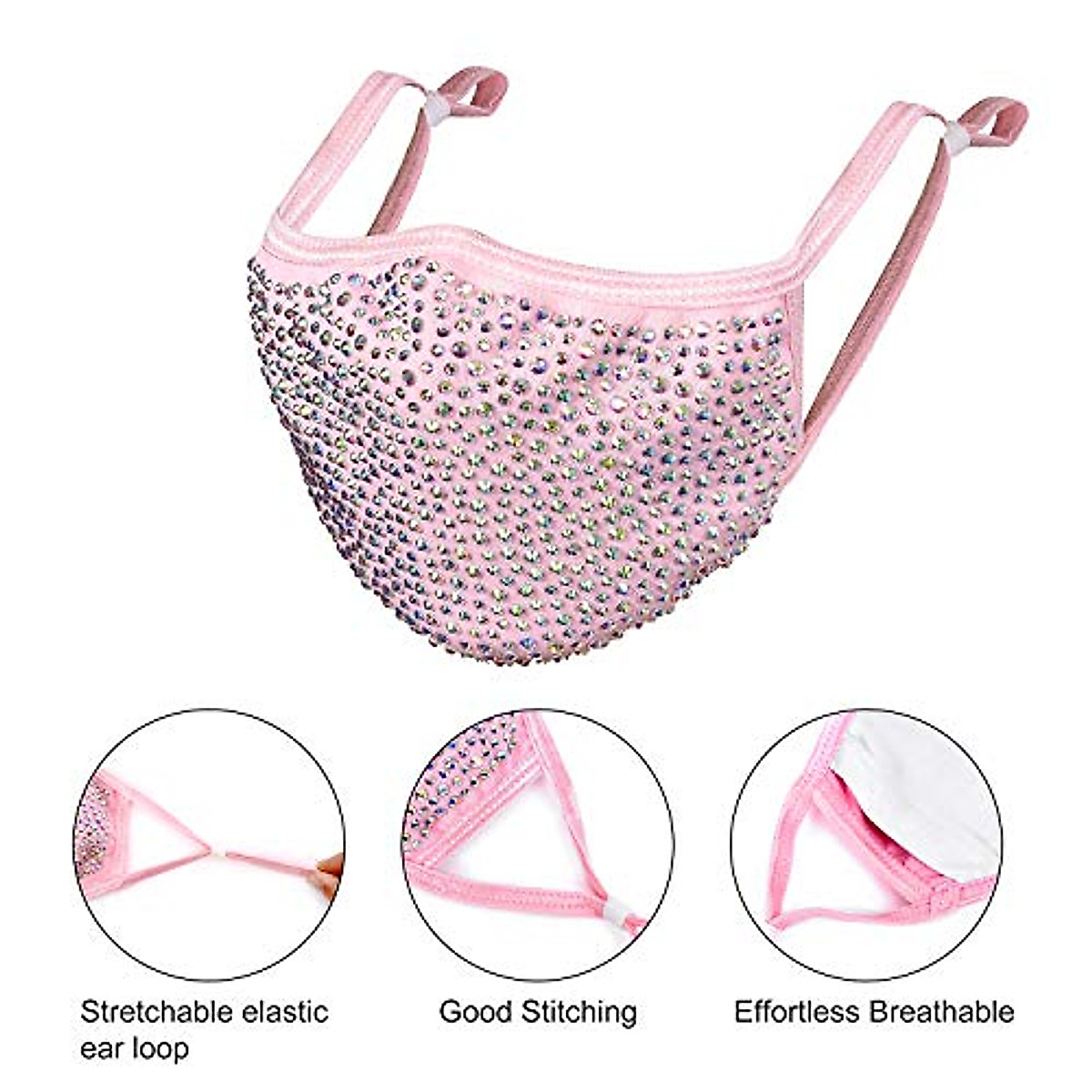 SAILA Halloween Kunoichi Masquerade Mask - Fashion Reusable Rhinestone music festival mask For Lady (Pink/Crystal)