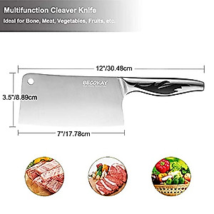 BECOKAY Meat Cleaver Knife, Professional 7 Inch Light Bone Chopping Butcher Knife with Heavy Duty Blade, German Stainless Steel Blade Chopper with Metal Handle, Chinese Chef Knife for Kitchen
