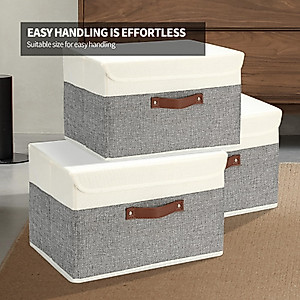 8 Pack Storage Bins Foldable Storage Boxes Fabric Storage Box with Lid & Handle Large Washable Storage Organizer Bulk for Office, Home, Books, Clothes, Bedroom, Closet, (15INx10INx10IN White/Grey)