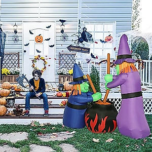 6 FT Long Halloween Inflatables Outdoor Decorations,Blow Up Two Witches with Pots Halloween Yard,Built-in LED Lights Décor for Holiday Party (6 FT,Two Witches with Pots)