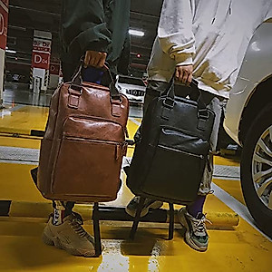 TARVIT Backpacks Men's Backpack PU Leather Bag Large Laptop Backpack Men's Casual School Bag for Teen Boys Brown Black (Color : Auburn)