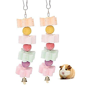 Hamiledyi Parrot Beak Trimmer Calcium Stone,Chinchilla Grinding Teeth Lava Block,Bird Beak Trim Pumice Toy,Mineral Rock Chewing Toys with Bell for Conure,Budgies,Parakeet,Hamster,Rabbit 2-Pcs