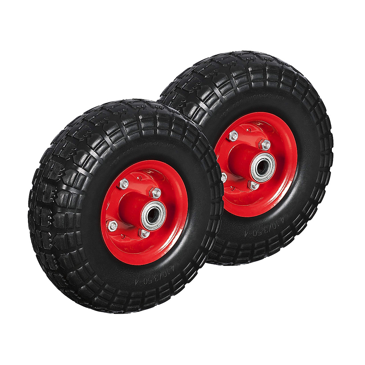 EZ Travel Collection, Heavy Duty Flat Free 10" Tire Wheels, Extra Wide Tires for Wagon, Dolly, Hand Truck, and Cart – Pack of Two (Red)