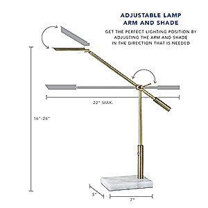 Adesso 4128-21 Vera LED Desk Lamp, 16-26 in, 6W Full Spectrum LED, Antique Brass Finish, 1 Table Lamp , White