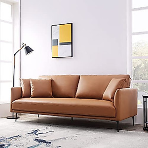 Acanva Luxury Mid-Century Modern Vegan Leather Single Cushion Living Room Sofa, 87" Couch, Mocha Bisque