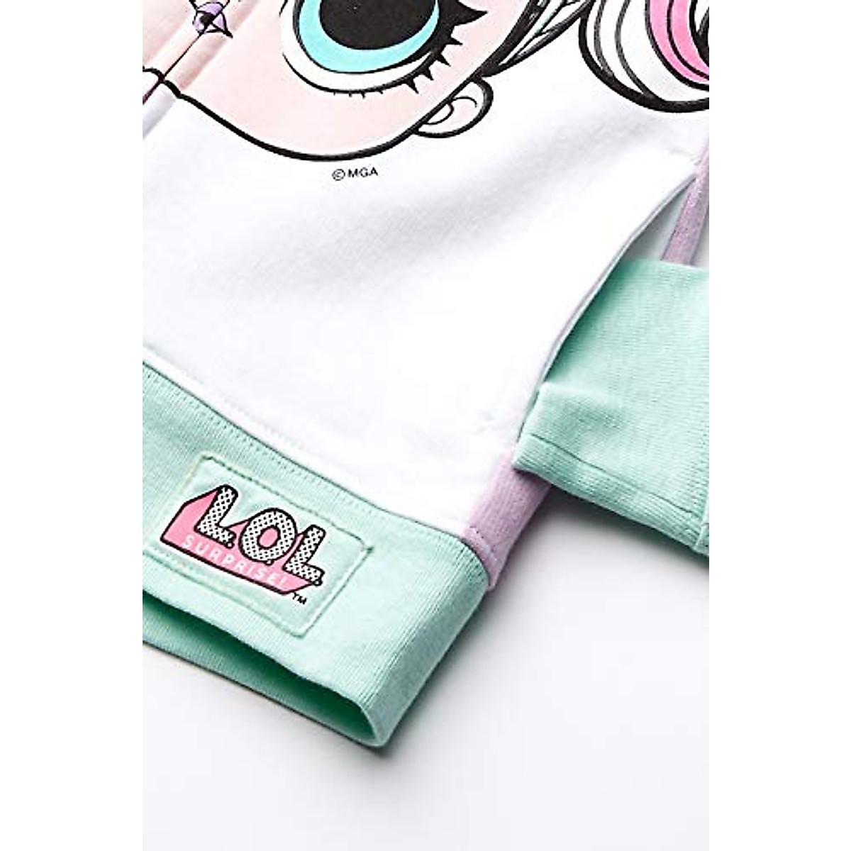 L.O.L. Surprise! Girls' Little Theater Club Unicorn Big Face Zip-up Hoodie, Lilac/Mint, 6X