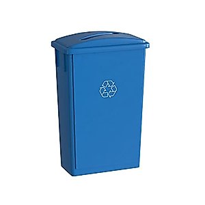Krollen Industrial 23 Gallon Blue Recycle Slim Jim Trash Can with Paper Slot