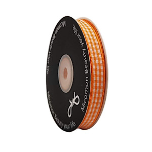 Micomon Orange Gingham Plaid Checked Ribbon 25 Yard Each Roll 100% Polyester (3/8", Orange)