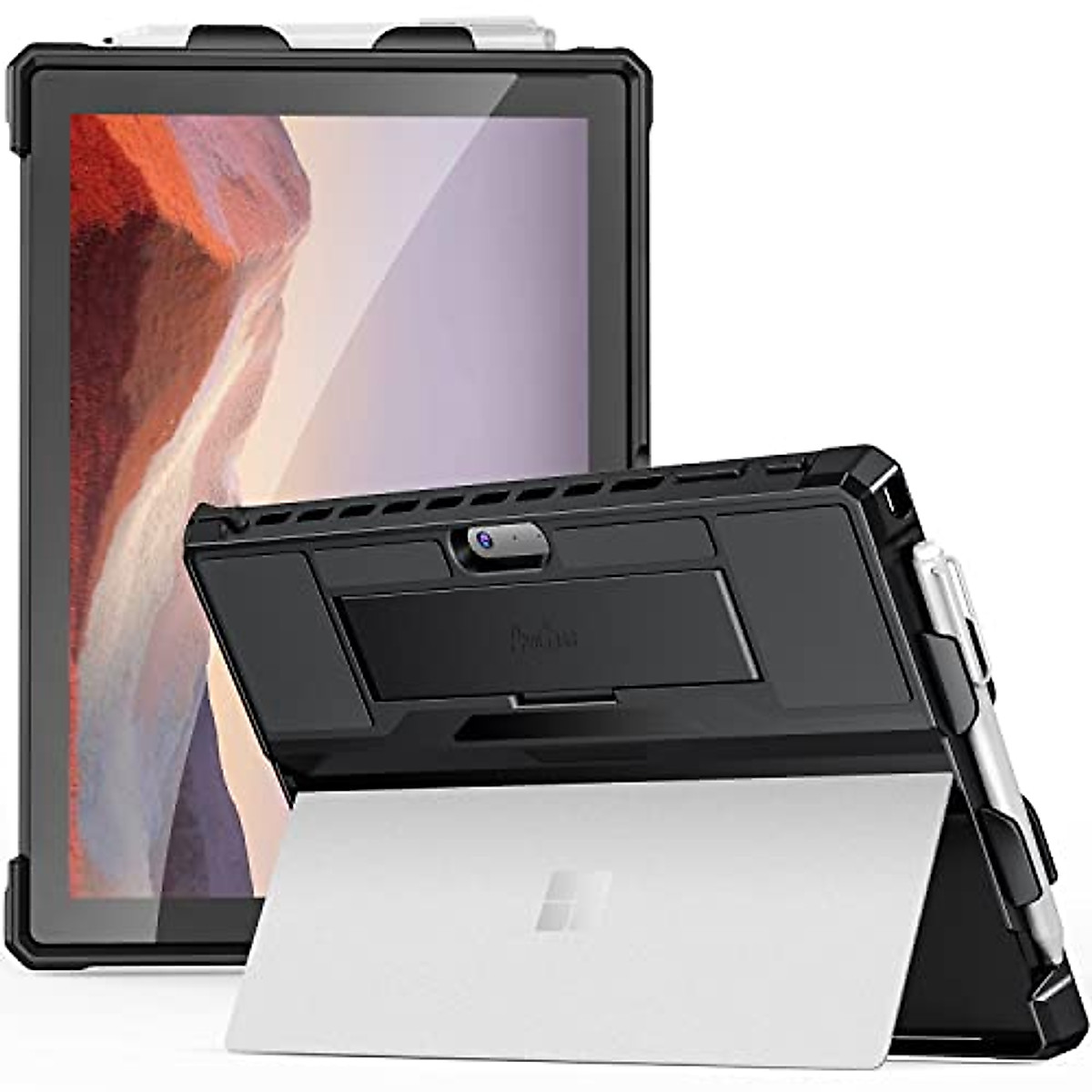 ProCase Case for 12.3" Microsoft Surface Pro 7 Plus, Pro 7, Pro 6, Pro 5, Pro 2017, Pro 4, Pro LTE, Rugged Protective Cover with Pencil Holder, Hand Strap, Compatible with Type Cover Keyboard -Black