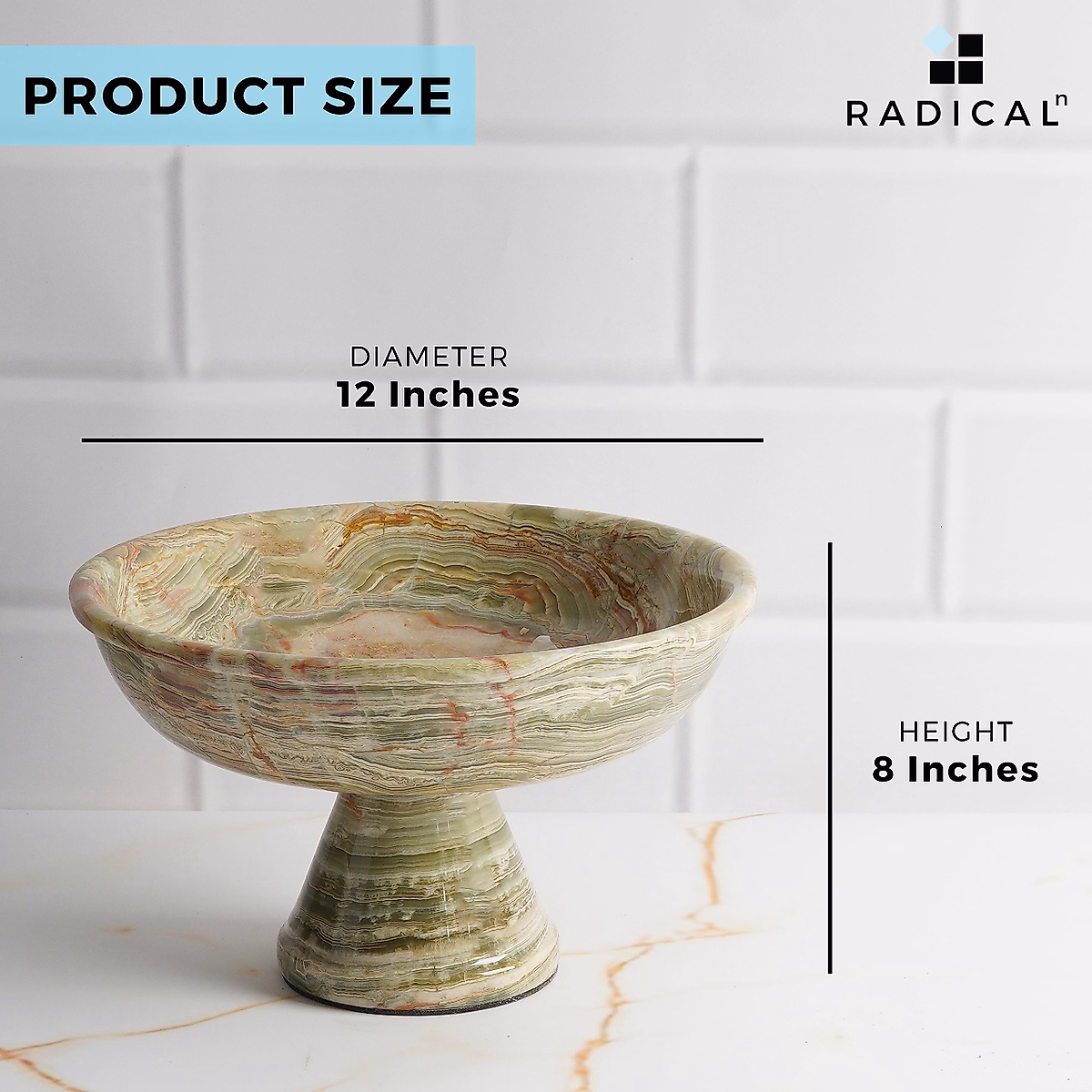 Radicaln Marble Fruit Bowl Green Onyx 12"x8" inch Handmade kitchen table Bowl - Dining Fruit Holder Decorative Bowls - Salad & Vegetable Storage For Kitchen Counter