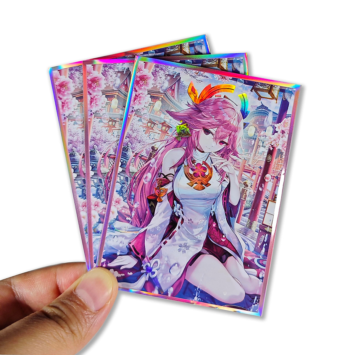 60ct (Yae Miko) 67x 92 mm Holographic Flashing Top Loading Trading Card Sleeves Deck Protector for MTG/TCG/PTCG Art Anime Printing Card Sleeves Protectors