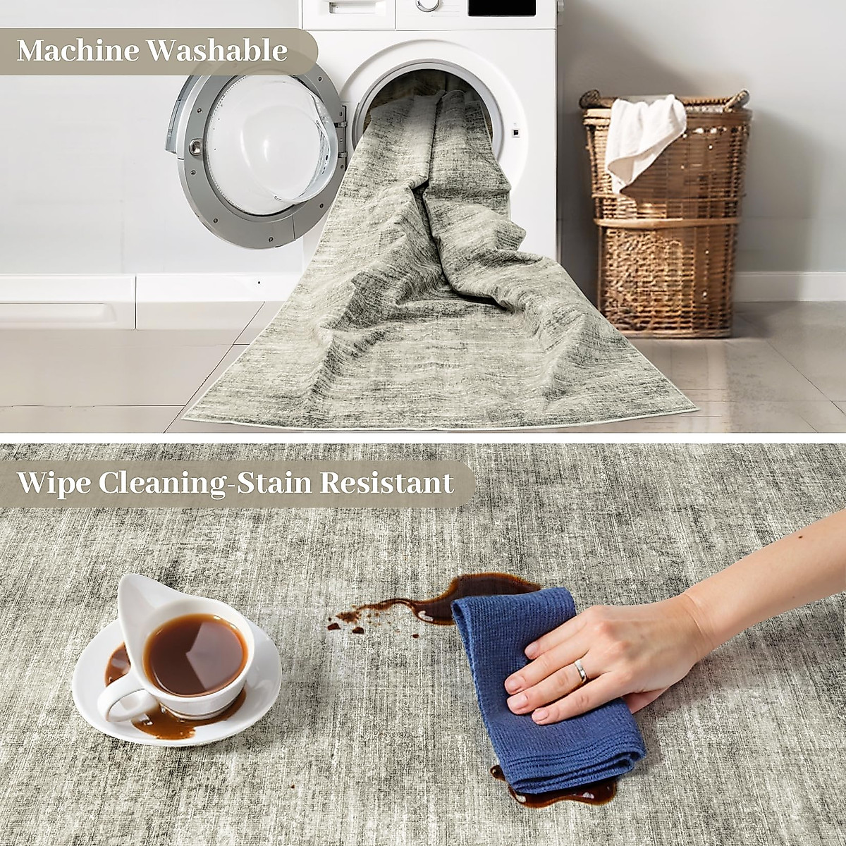 8x10 Area Rugs for Living Room Bedroom: Large Washable Rugs 8x10 Soft Abstract Rug Indoor Floor Non-Shedding Non Slip Carpet for Dining Room Under Table Nursery Farmhouse Home Office (Grey)