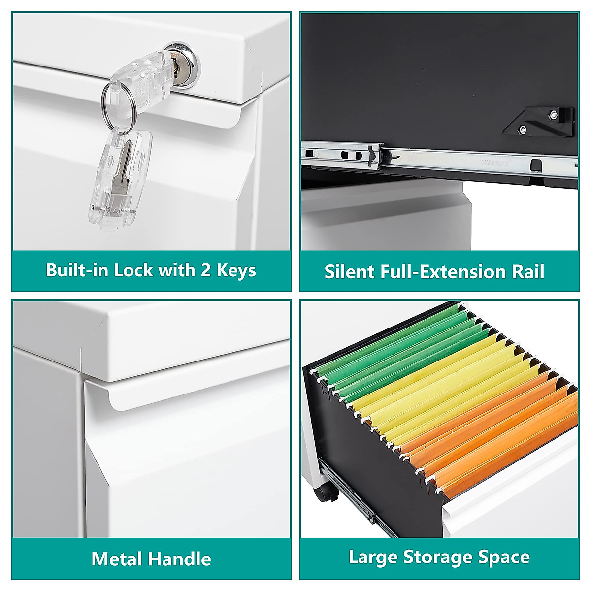 LISSIMO Metal File Cabinets with 2 Drawer,Under Desk Locking File Cabinet for Legal Letter Files, Office Storage Cabinet with Wheels Assembly Required White