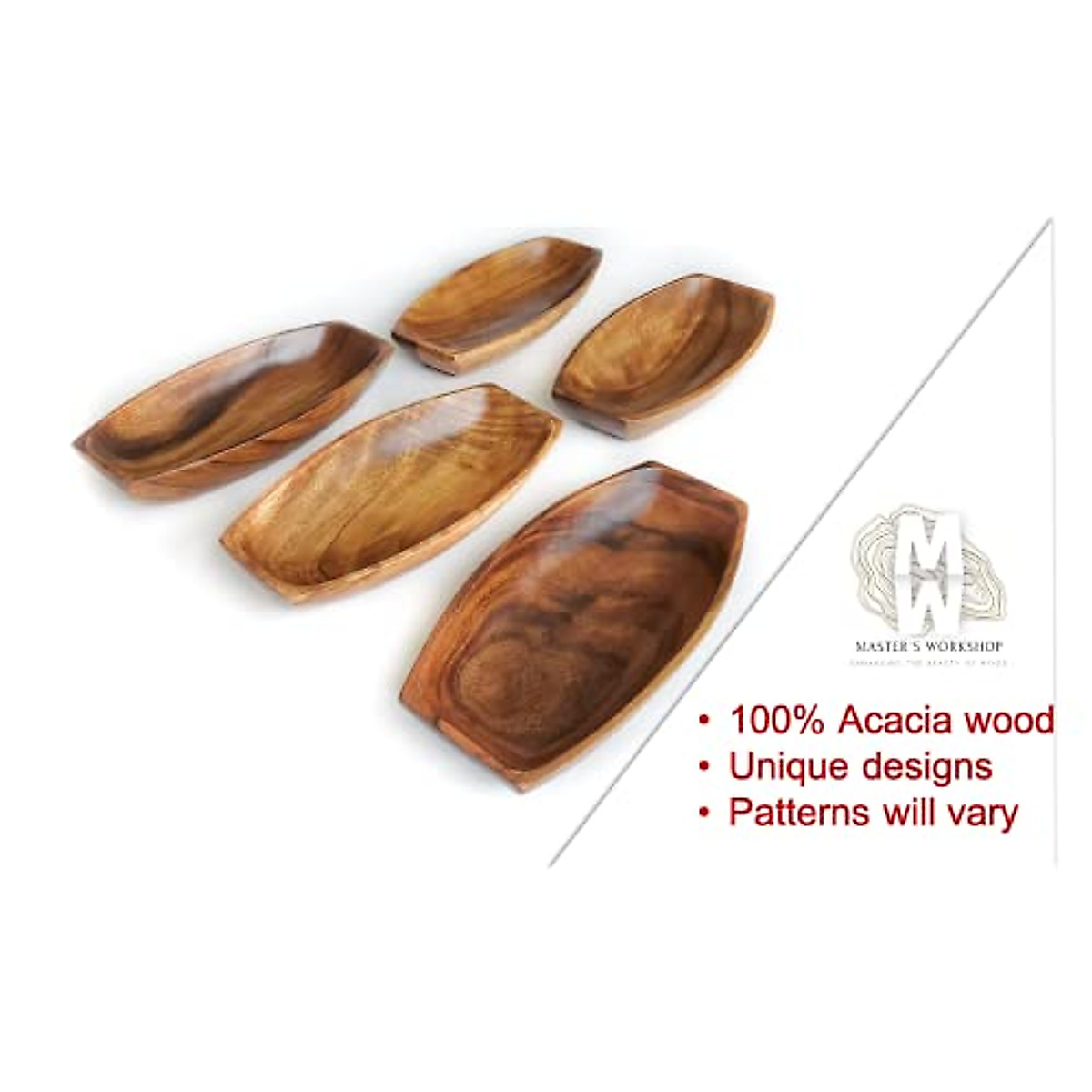 M/W Master's Workshop Acacia Wood Bowl-For Salad,Bread and Decor-Large Rectangular Serving Bowl 12 inch x 6 inch x 2 inch